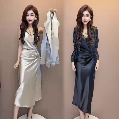 气质优雅时尚高档连衣裙外套套装