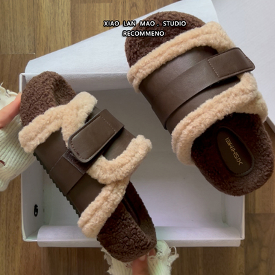 小众设计羊羔毛厚底毛毛拖鞋绝美