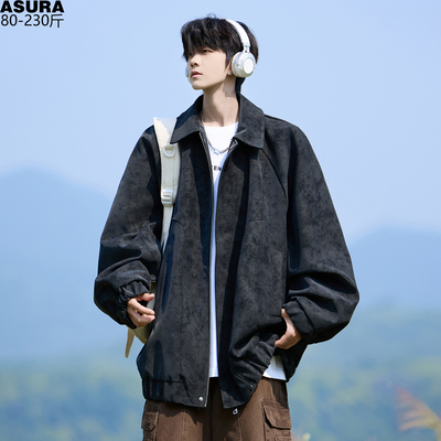 刺绣字母PU皮衣夹克男加肥加大码潮牌胖子宽松复古港味秋季装外套