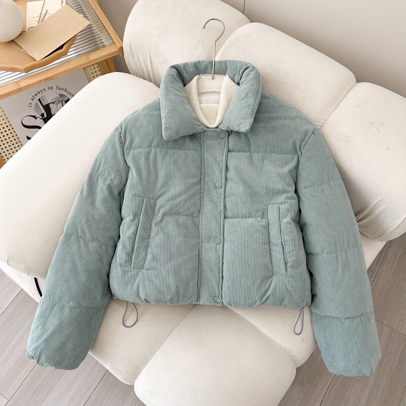短款立领条绒保暖小棉袄女冬新款大码宽松面包服棉衣棉服外套上衣
