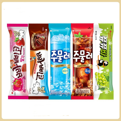 韩国进口乐天苏打可乐草莓巧克力葡萄味棒冰冰淇淋吸吸棒冰