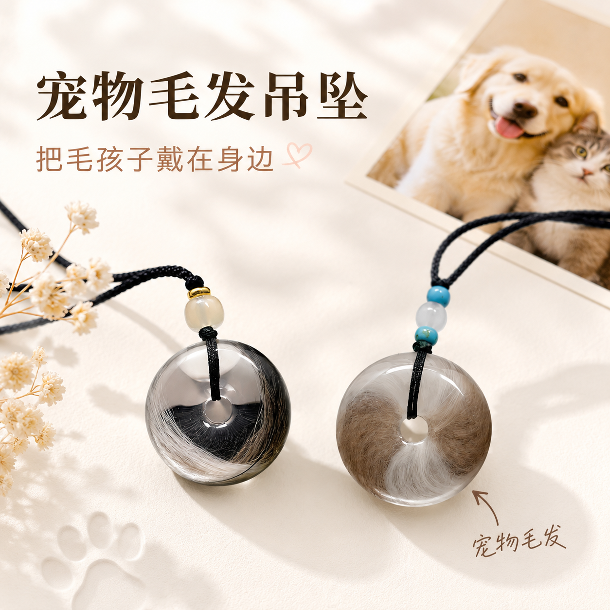 宠物毛发纪念品定制平安扣吊坠宠物周边用品毛孩子纪念材料包定制