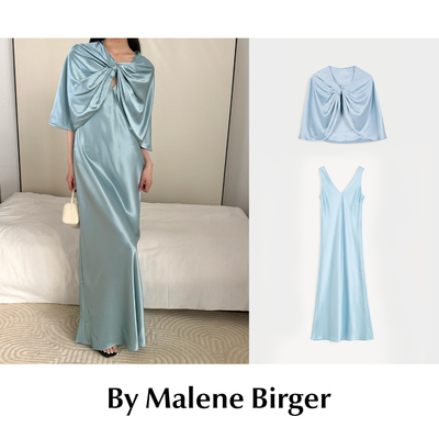 【SALE】CETTCE 现货 By Malene Birger  缎面扭结披肩V领连衣裙