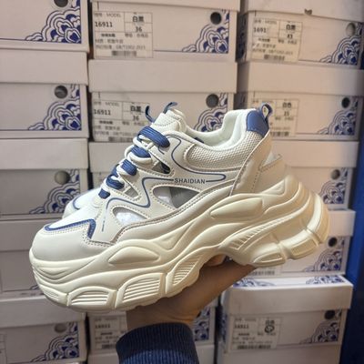 6cm撤柜断码厚底真皮老爹鞋女镂空春夏新款增高休闲洞洞鞋超软潮