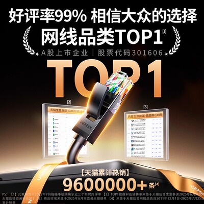 绿联超六/五类非屏蔽成品网线