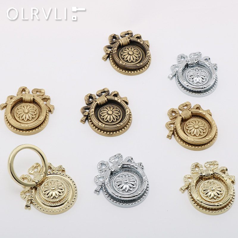 olrvli黄铜复古欧式拉环拉手橱柜衣柜抽屉中式古铜色书柜金色拉手