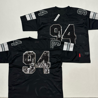 亮片94球衣SEQUIN FOOTBALL JERSEY美式刺绣足球衣短袖t恤网格眼
