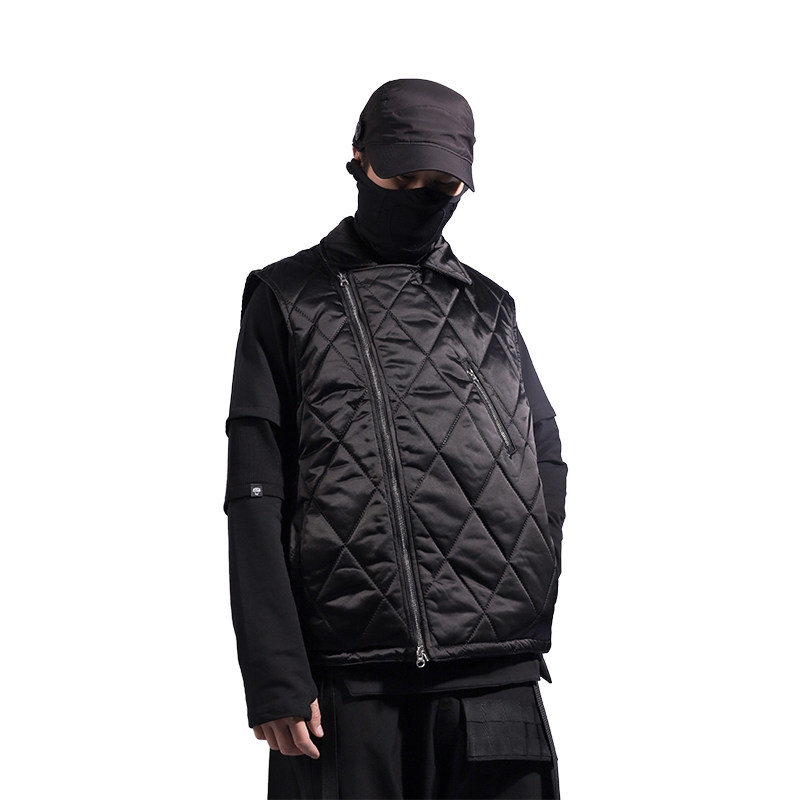 WHYWORKS冬季机能棉服无袖外穿马甲休闲蝴蝶翻领外套超声波夹棉衣