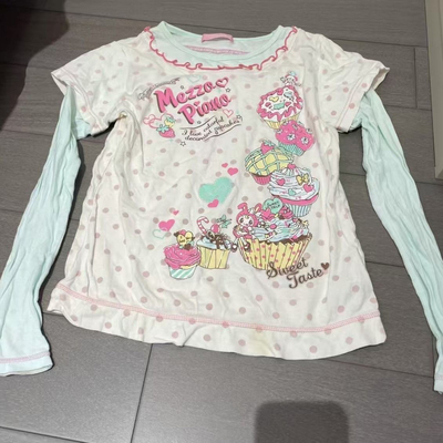 日系假两件波点童趣古着软妹可爱卡通少女百搭长袖打底衫