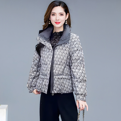 立领短款羽绒服女冬季字母印花