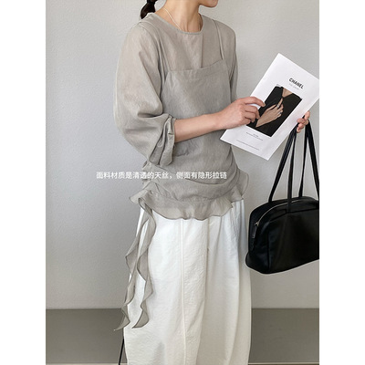 Gary的宝藏江左 灵动剪裁 韩系气质天丝两件套衬衫荷叶边吊带+