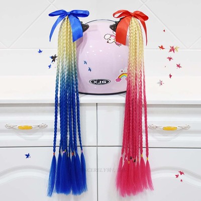 摩托车头盔装饰辫子双马尾机车电动车平衡车滑雪头盔饰品猫耳辫子