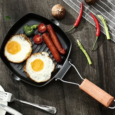 Nonstick Grill Pan for Steak, Versatile Frying Pan with Wood