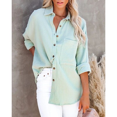 Women's Oversize Shirt Pocket Elegant Beautiful Blouse Women