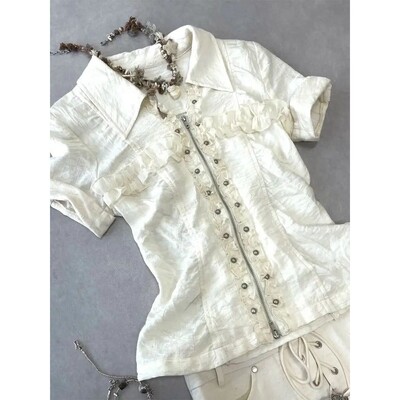 Punk Dresses 2 Pieces Harajuku Gyaru Sreetwear Zipper Shirt