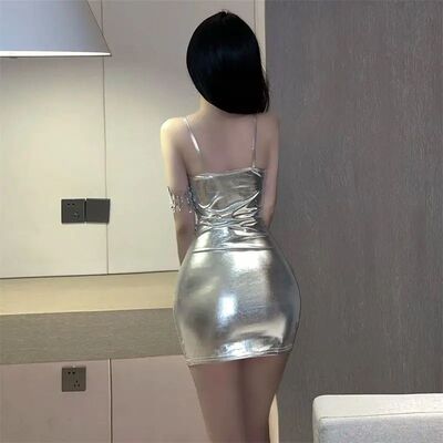 Womens Metallic Shiny Sleeveless Bodycon Dress Cocktail Rave