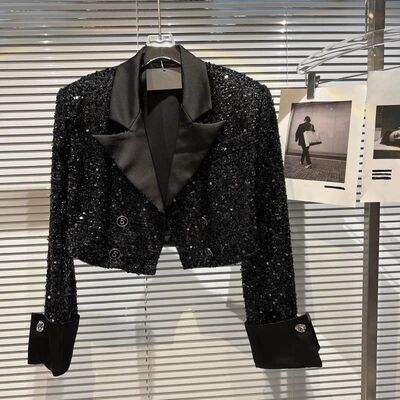 Women's Jackets Woman Clothing Small High Sequined Short Coa