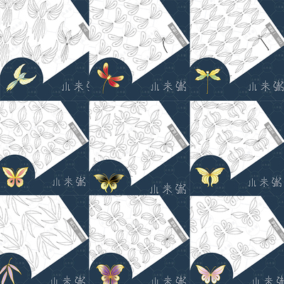 蝴蝶缠花纸模蜻蜓图纸竹叶