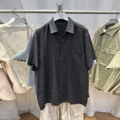 za obasov男装26夏季新款翻领休闲宽松亚麻短袖衬衣上衣umm260011