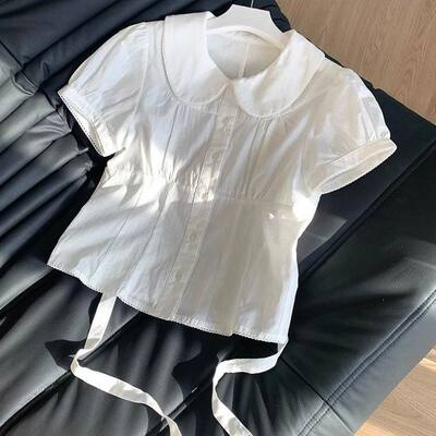 夏季法式娃娃领收腰显瘦衬衫