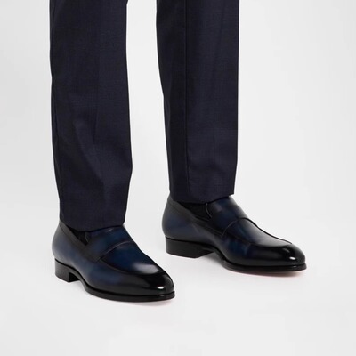 西班牙产Magnanni真皮乐福鞋小牛皮吸汗真皮手工鞋商务正装皮鞋男