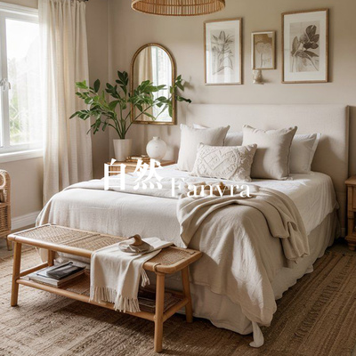 美式自然风棉麻布艺床双人床