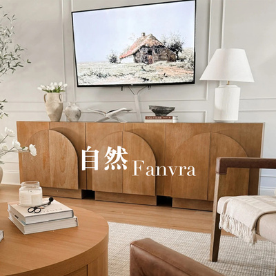 美式自然风实木玄关柜弧形门板