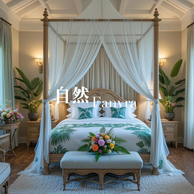 美式自然风四柱床实木床帷幔床