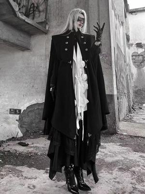 暗黑哥特羊毛毛呢中长斗篷式外套