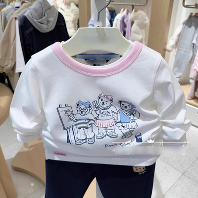 2025春季新款小熊童装女童休闲纯棉圆领印花长袖T恤TKLA251252B