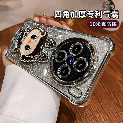 镜子带支架适用vivox100手机壳x200pro新款x200s闪粉x90高级x200ultra镜头全包x80防摔x60拉布布可爱女硅胶套