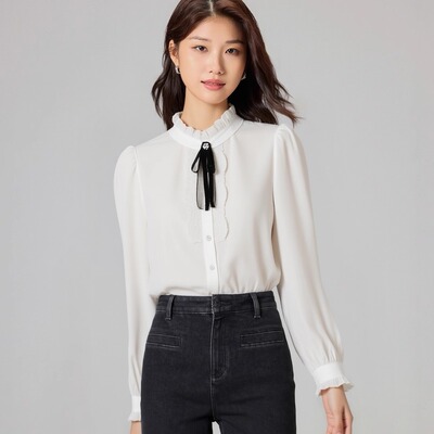 【航妈专享】姚领YAOLY衬衫女士衬衣上衣832K11761蝴蝶结长袖通勤