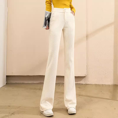 雪尼尔微喇裤女秋冬加绒高腰显瘦