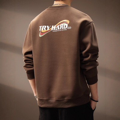 高端美式复古字母印花重磅卫衣男秋季新款潮牌舒适宽松百搭上衣男