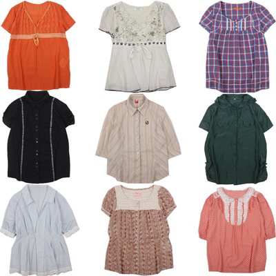 vintage古着日系田园清新森系少女文艺复古纯色棉布衬衫上衣T58