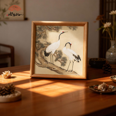 鸟谱册实木古风花鸟摆台桌面摆件乔迁送礼古画国画复刻家居装饰画