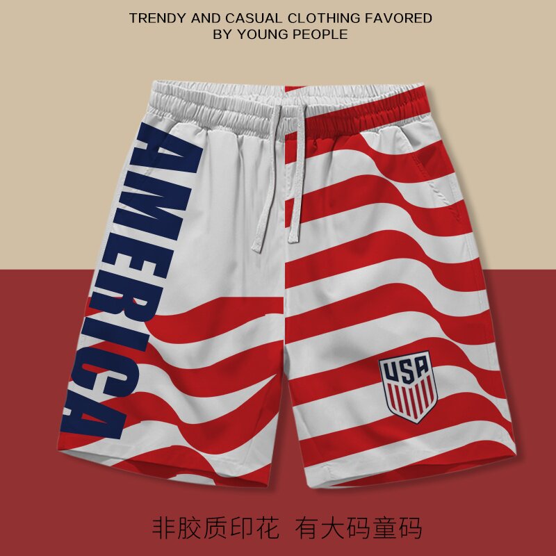 2026世界杯美国队服USA足球迷服冰丝速干直筒五分裤男女沙滩裤