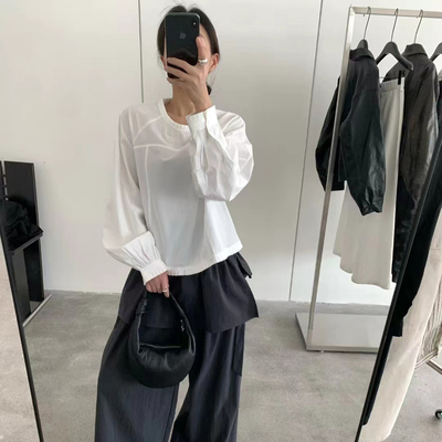 eter设计感韩版压褶纯棉衬衫女长袖2026秋装新款百搭显瘦W253020