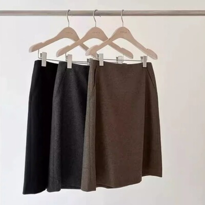 春款羊毛混纺保暖毛呢a字半身裙