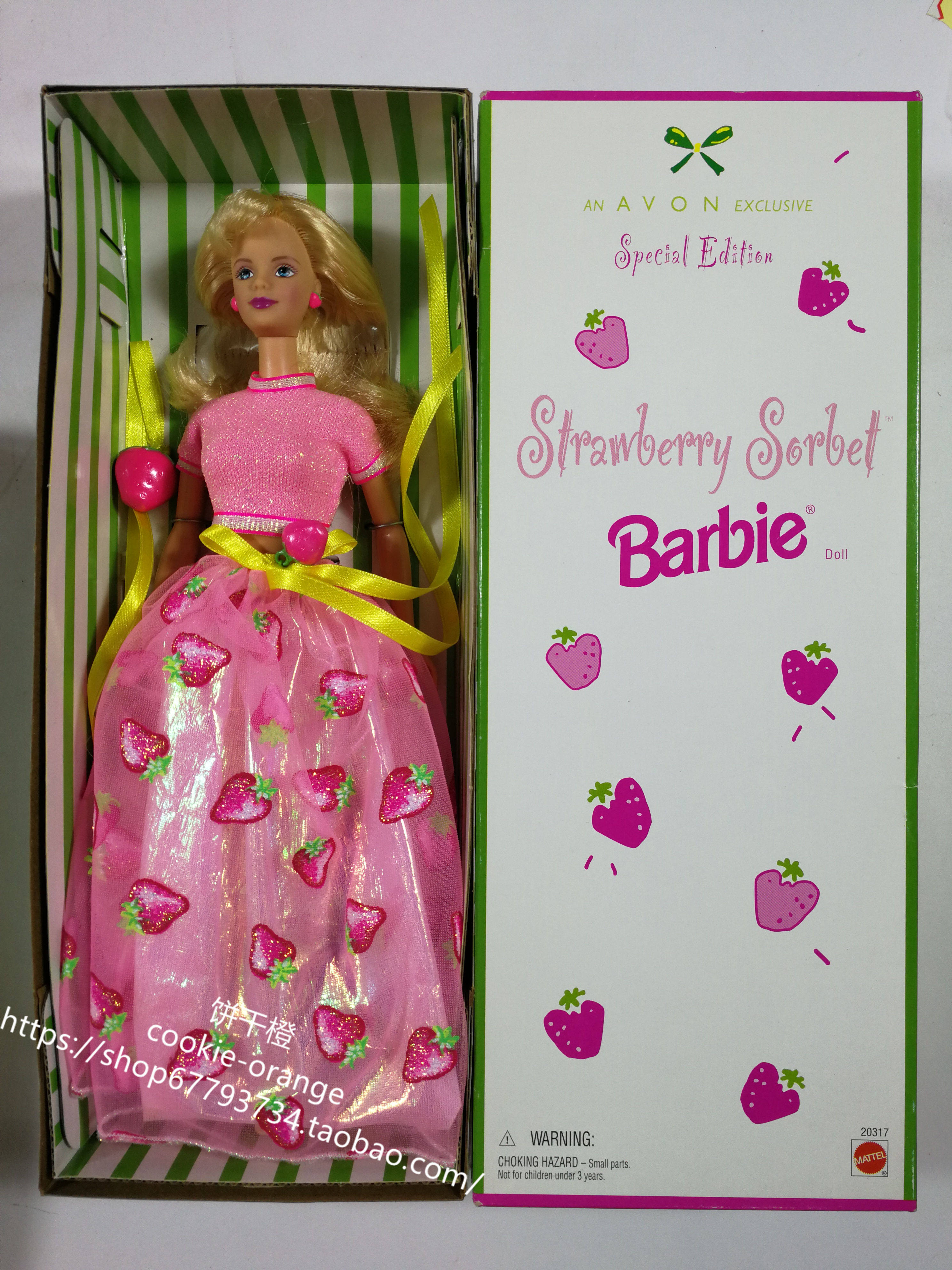 发 Barbie Strawberry Sorbet 1998 草莓冰沙芭比娃娃_虎窝淘