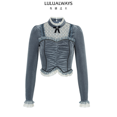 LULUALWAYS【商场同款】25冬季新款优雅浪漫少女风网纱拼接上衣女