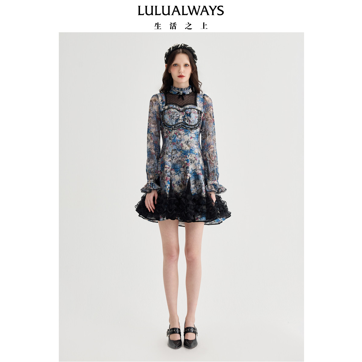 LULUALWAYS【商场同款】复古宫廷优雅飘逸设计感连衣裙