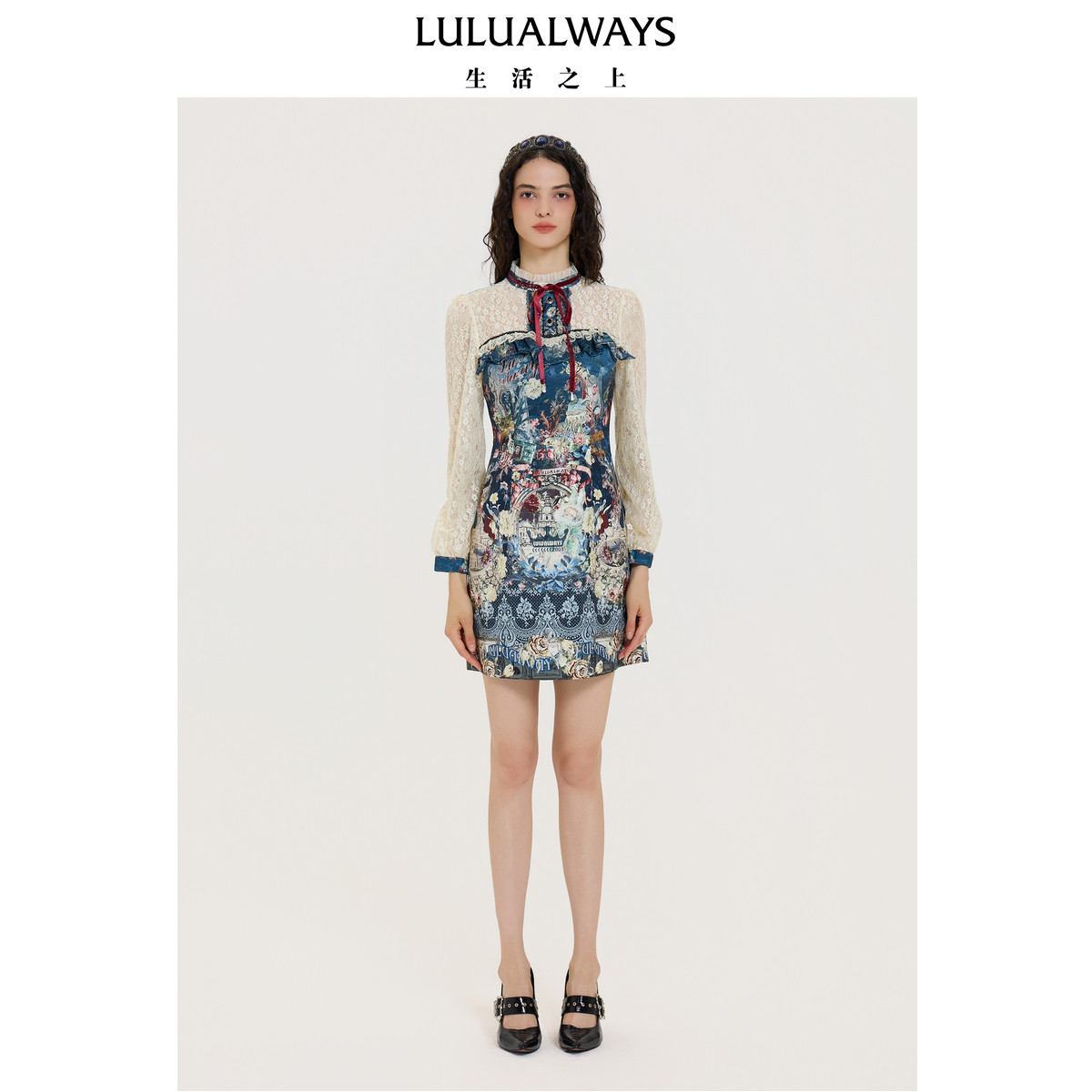 LULUALWAYS【商场同款】25秋季新款法式浪漫蝴蝶结长袖短款连衣裙