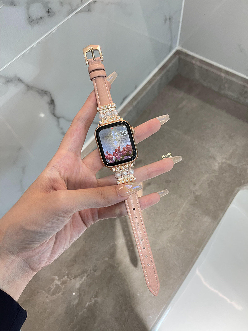 BaoNi适用苹果手表带时尚气质轻奢珍珠iwatchS8小牛皮S7女Series8_虎窝淘