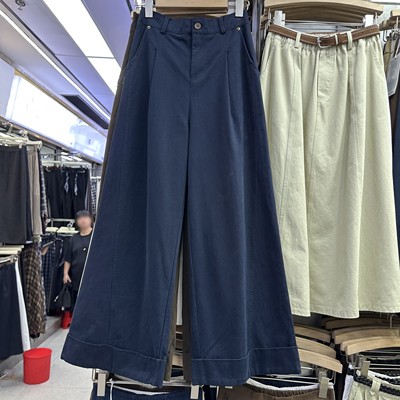 日韩系休闲翻卷折边阔腿裤