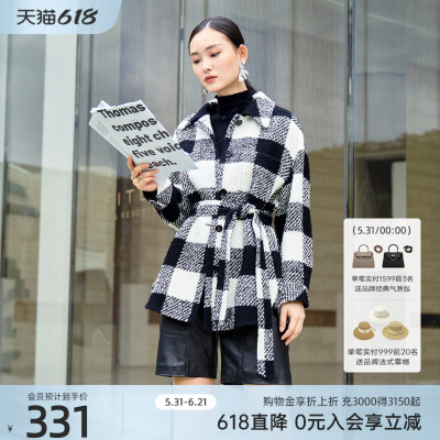 歌蒂诗中长款时尚格纹毛呢外套