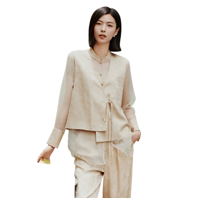 歌蒂诗春季专柜新款时尚大气网纱新中式套头小衫女 8E31S1391