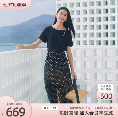 歌蒂诗夏季专柜新款简约休闲百搭三件套波点连衣裙 1F21L2132