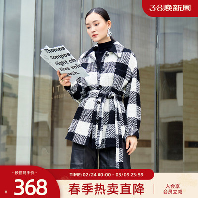 歌蒂诗中长款时尚格纹毛呢外套