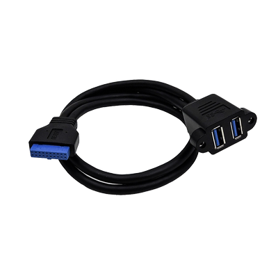 USB3.0前置面板线带耳朵挡板线19针20Pin转2口转接线DIY机箱双层